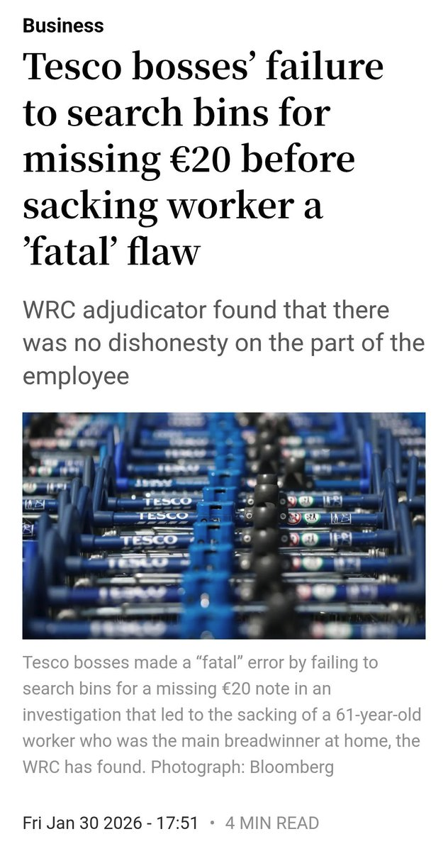 Tesco bosses’ failure to search bins for missing €20 before sacking ...